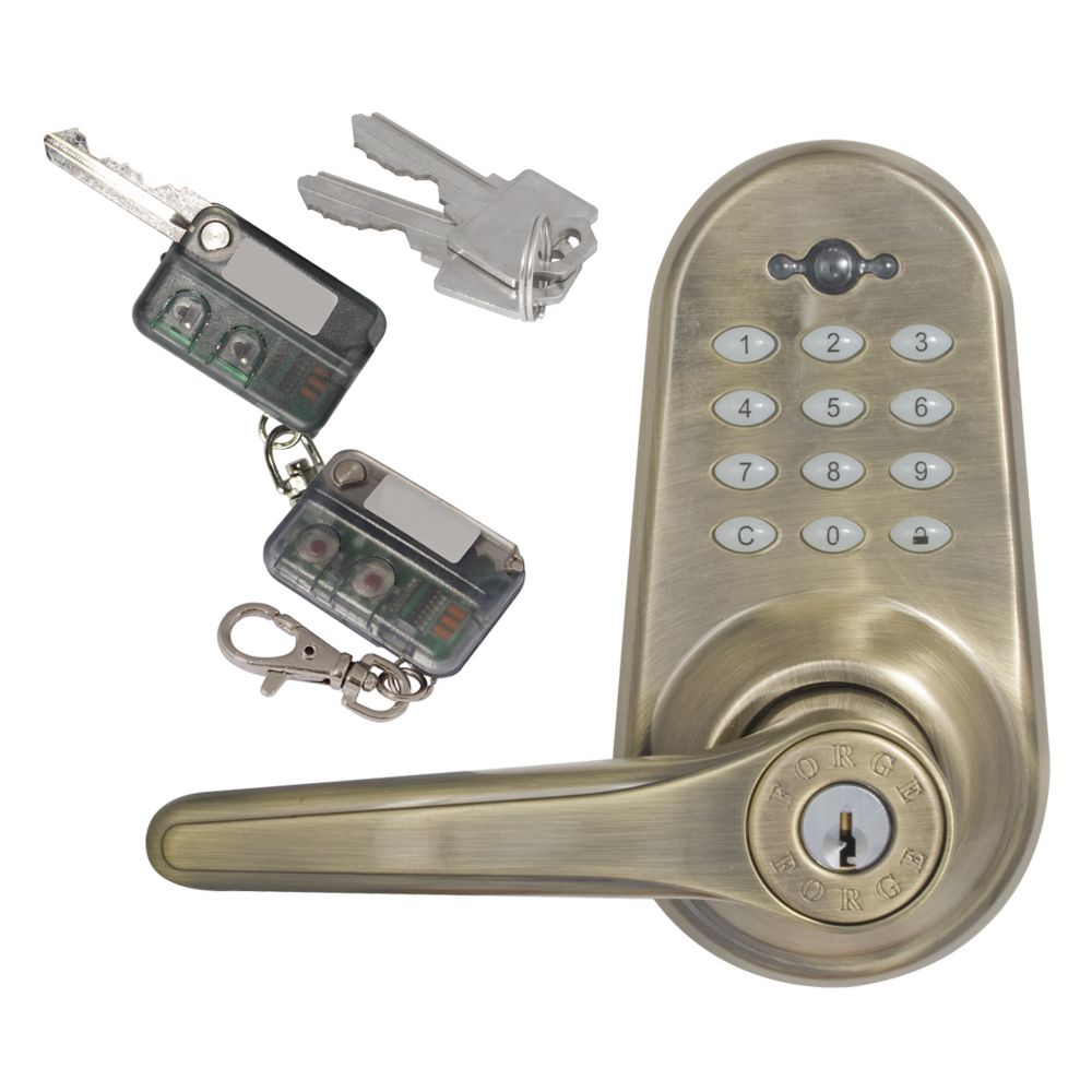 Forge Antique Brass Keyless Entry Electronic Lever Lock | The Home ...