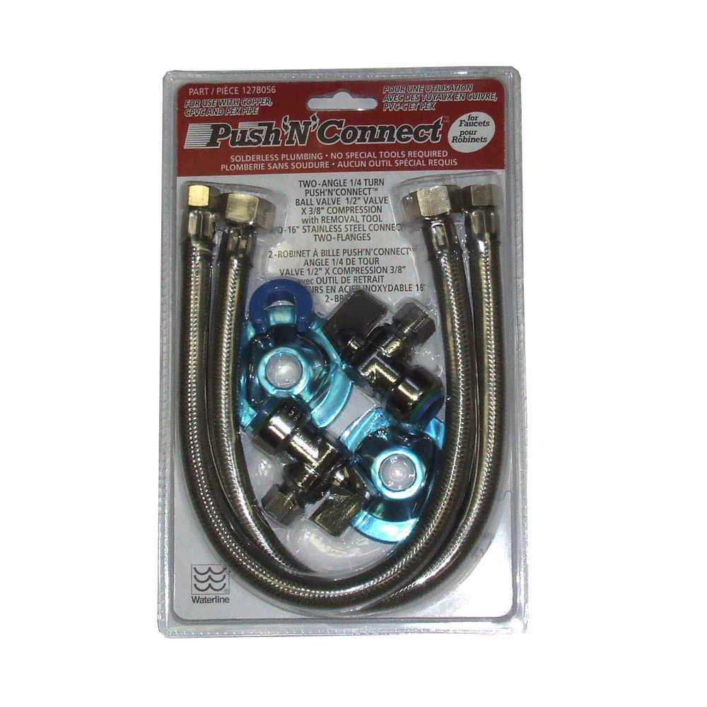 Push'N'Connect Faucet Hook Up Angle Push Connect 16 Inch Stainless ...