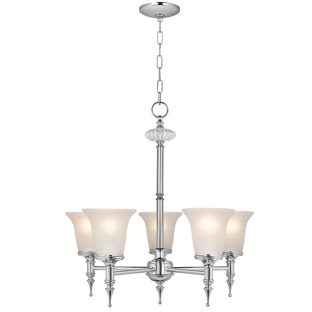 Hampton Bay 5Lt Chandelier in Chrome Finish with Frosted glass | The ...