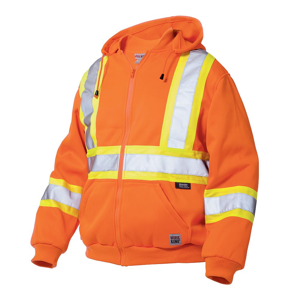 Work King Hi-Vis Zip Front Hoodie With Safety Stripes Fluorescent ...