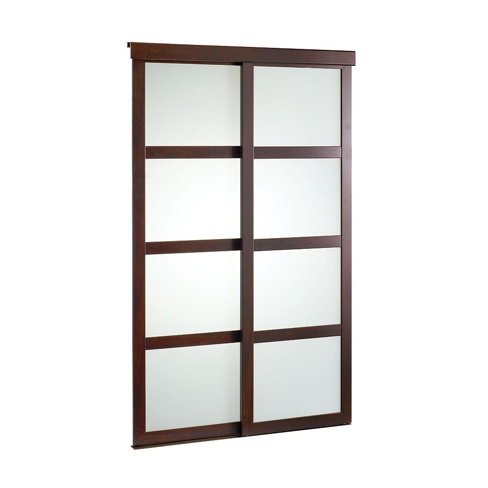 Veranda 60-inch Espresso Framed Frosted Sliding Door | The Home Depot ...