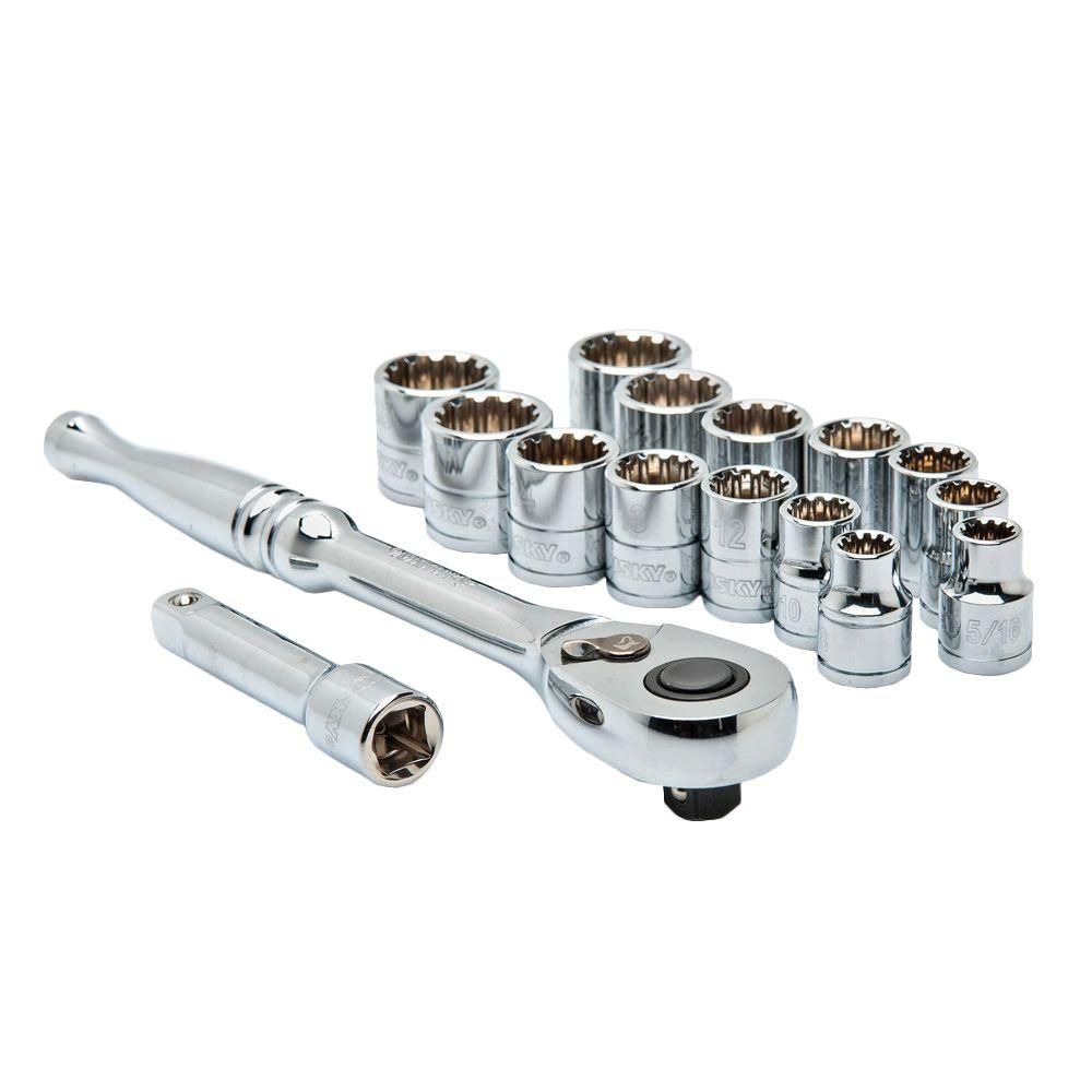 HUSKY 3/8-inch Drive Ratchet and SAE/Metric Universal Socket Set (16 ...