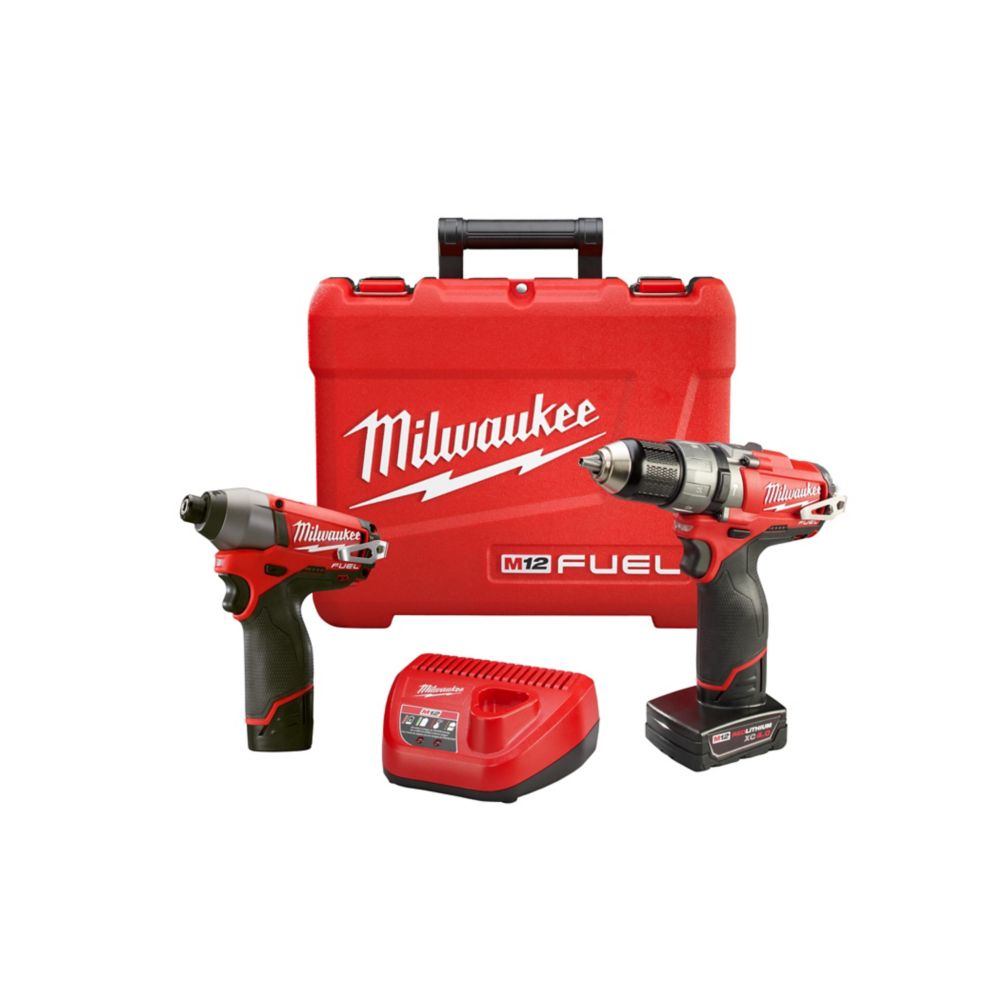 Milwaukee Tool M12 FUEL 12V Lithium-Ion Brushless Cordless 1/2-Inch Hammer Drill & Impact ...
