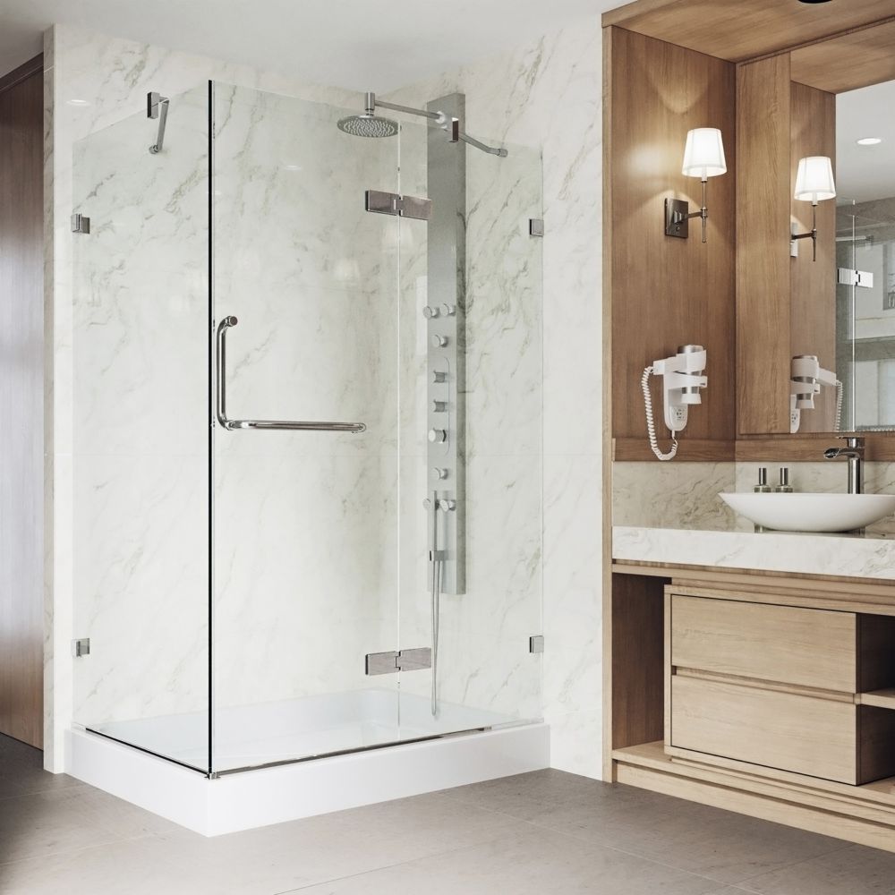 Vigo VIGO 32 Inch X 48 Inch Frameless Shower Stall In Clear With Chrome