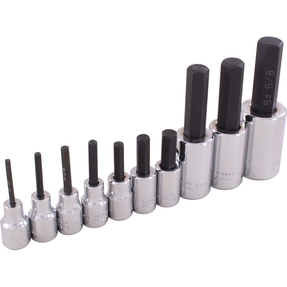 GRAY TOOLS 10-Piece Socket Set Hex Head 3/8 Inch Drive And 1/2 Inch ...