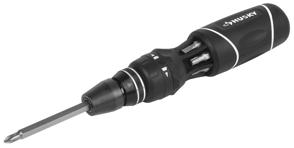 HUSKY 12-in-1 Quick-load Ratcheting Screwdriver with 6 Driver Blades in ...