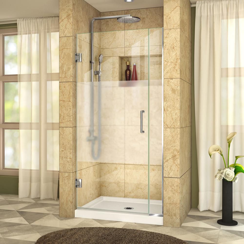 DreamLine Unidoor Plus 31-inch to 31-1/2-inch x 72-inch Hinge Shower Door with Half Froste ...