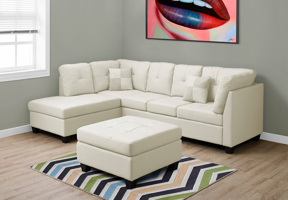 Monarch Specialties Sofa - Sectionnel / Cuir Reconstitue Ivoire | Home ...