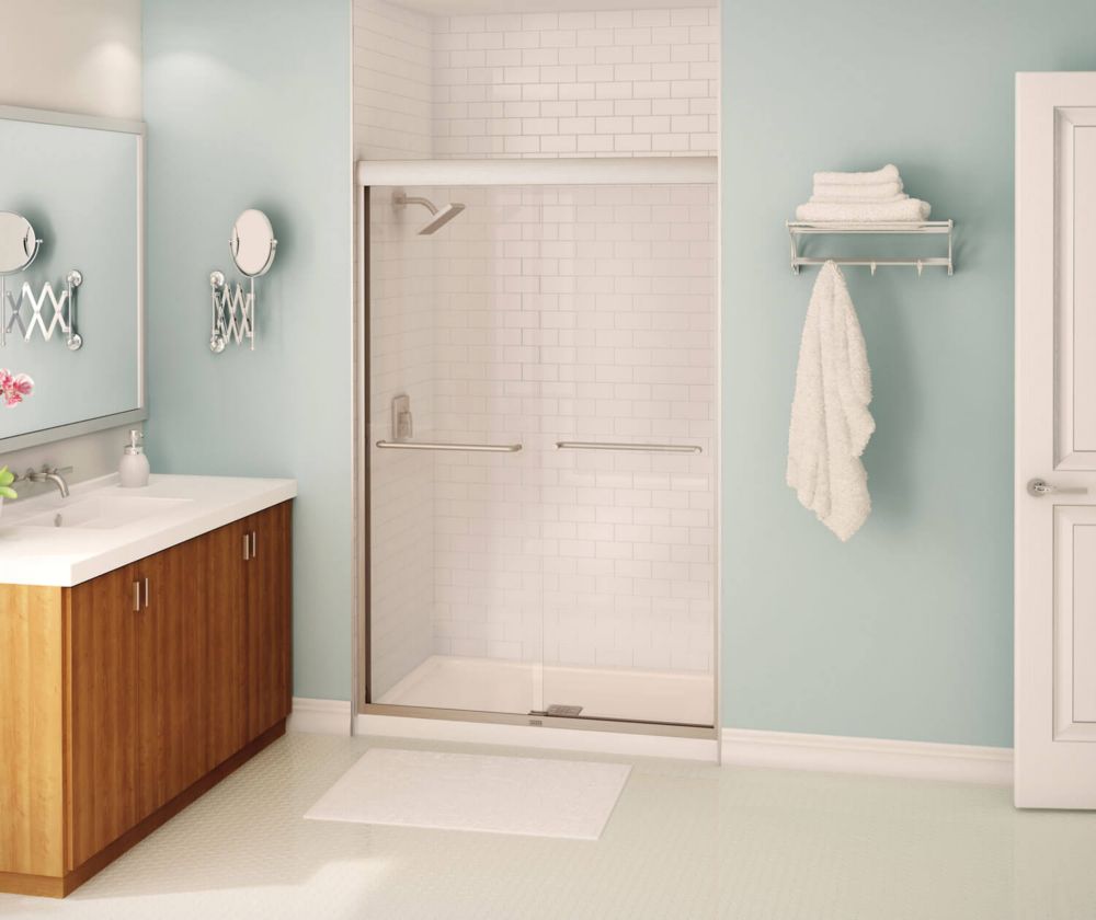Maax Tonik 47 Inch X 71 Inch Frameless Sliding Shower Door In Brushed