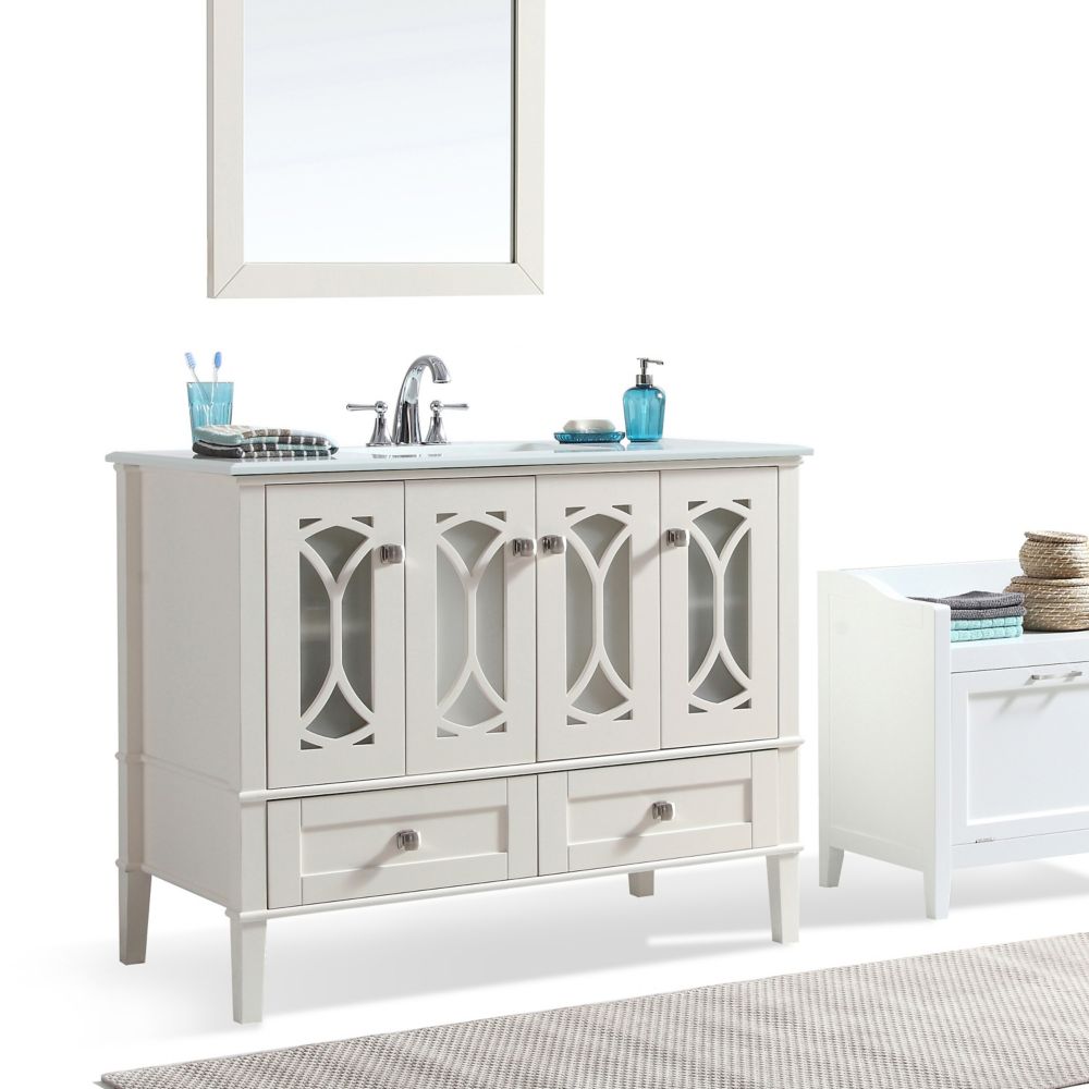 Simpli Home Paige 42 Inch Bath Vanity with White Quartz Marble Top ...