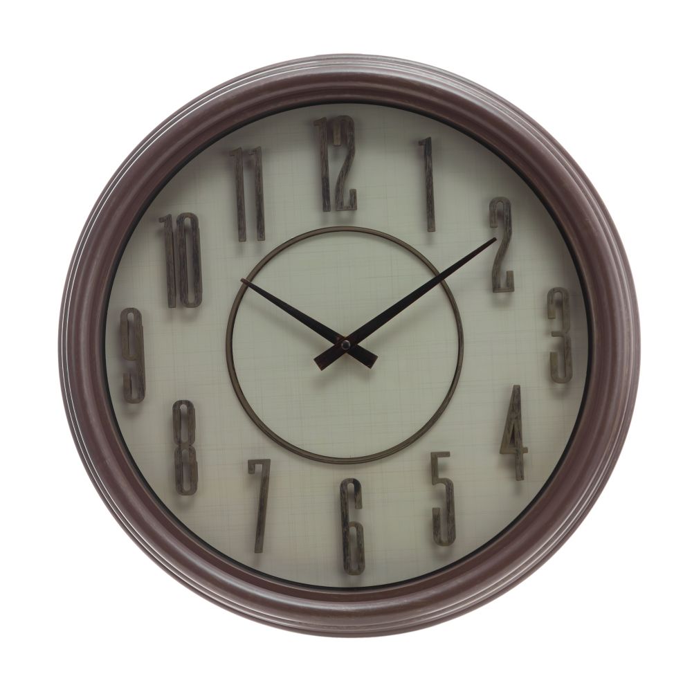 Kiera Grace Decorative Wall Clock 18-inch, Brown with Cross-Hatch Face ...