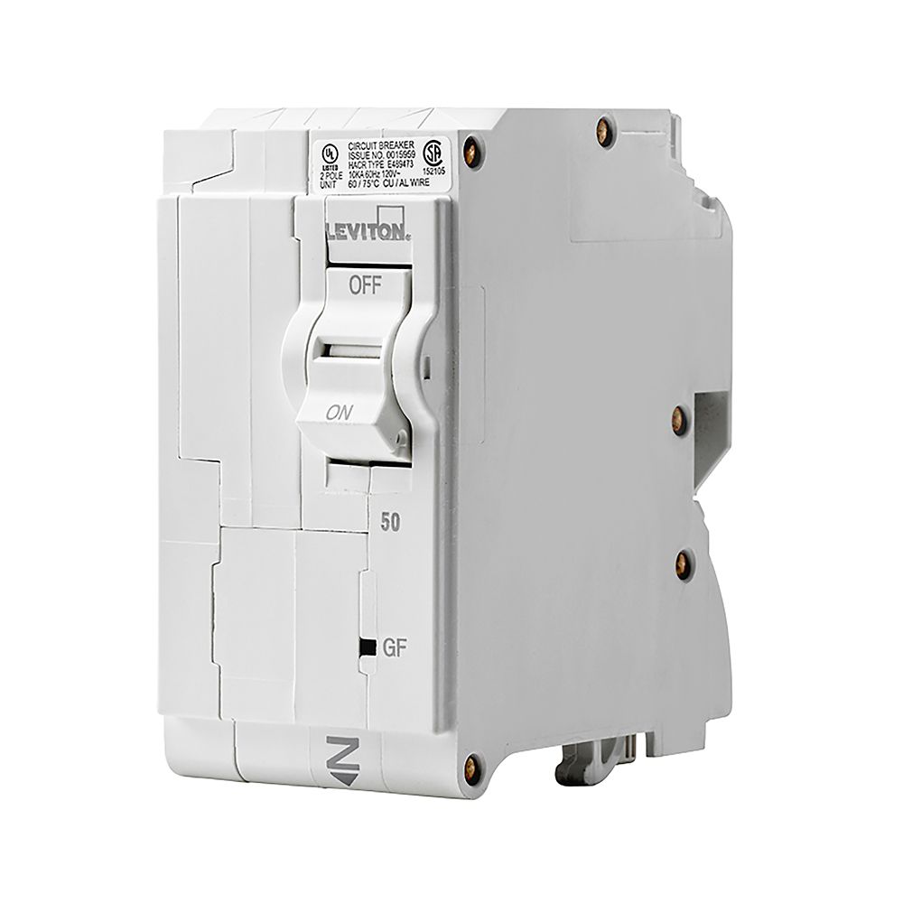 Leviton 2-Pole 50A 120/240V GFCI Plug-on Circuit Breaker | The Home ...