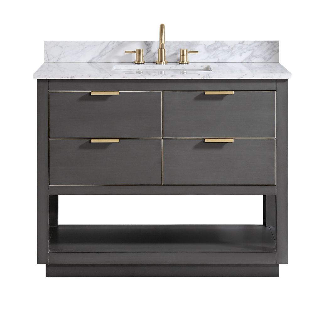 Avanity Allie 43 inch Vanity Combo in Twilight Gray w/ Gold Trim with ...