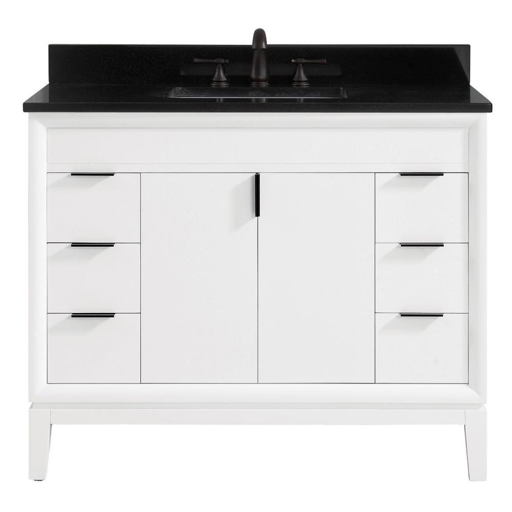 Avanity Emma 43 inch Vanity Combo in White with Black Granite Top | The ...