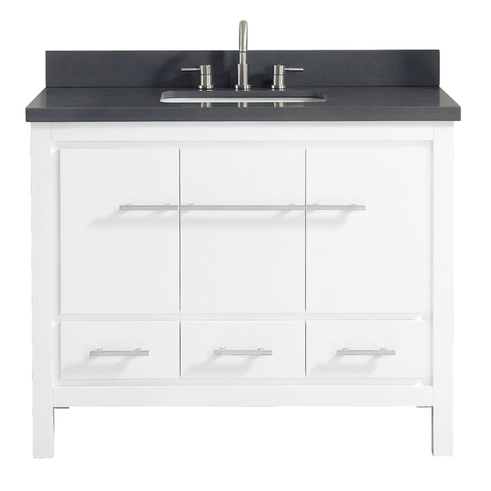 Azzuri Riley 43 inch Vanity Combo in White with Gray Quartz Top
