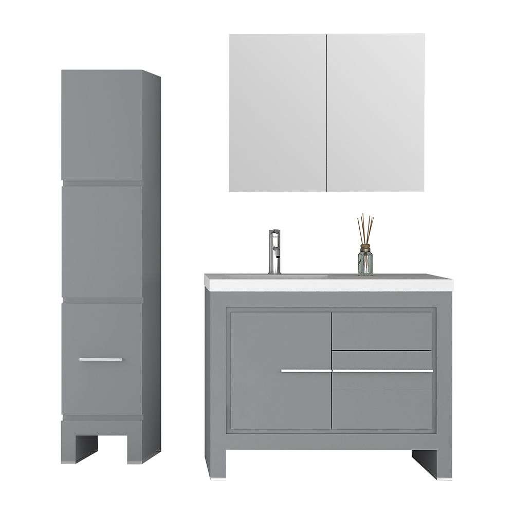 Sloan 40 inch Single Freestanding Modern Grey Bathroom 3-Piece Vanity Set