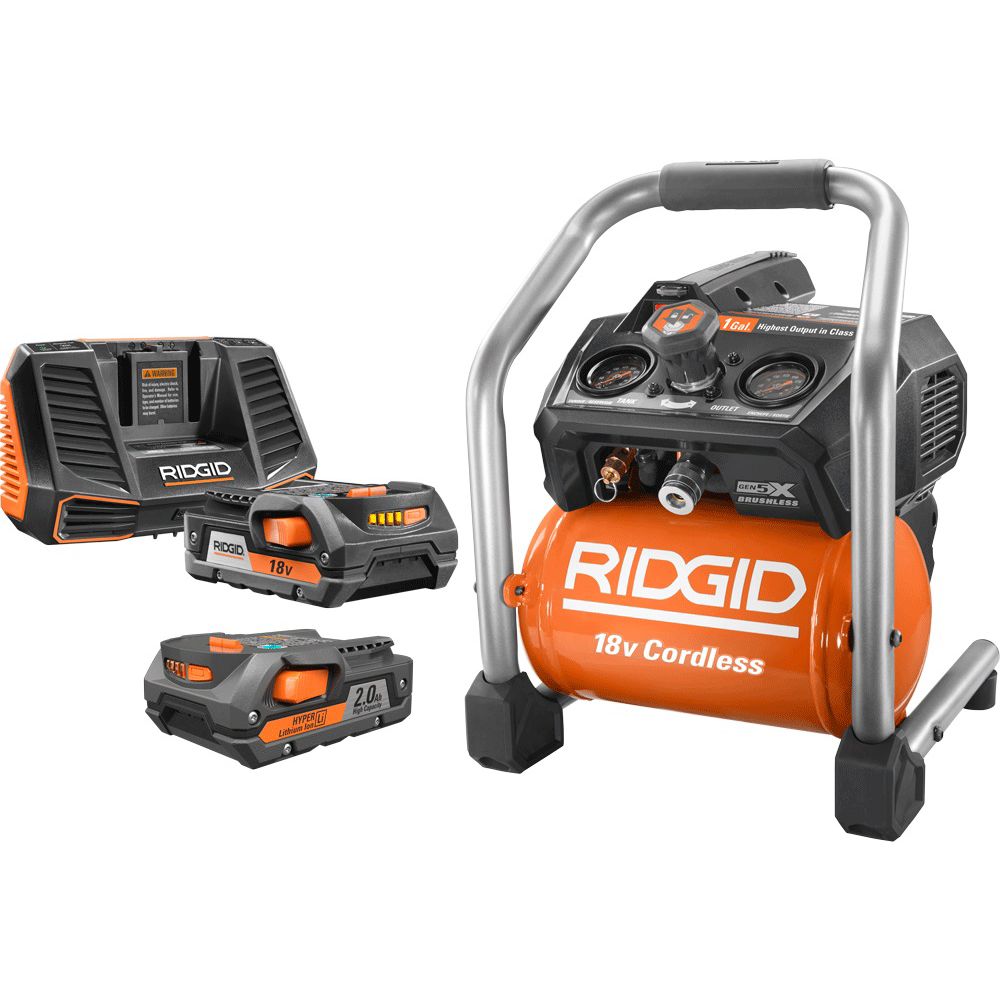 RIDGID 18V Lithium-Ion sans fil Brushless 1 Gal. Compresseur d'air avec (2) batteries de 2 ...