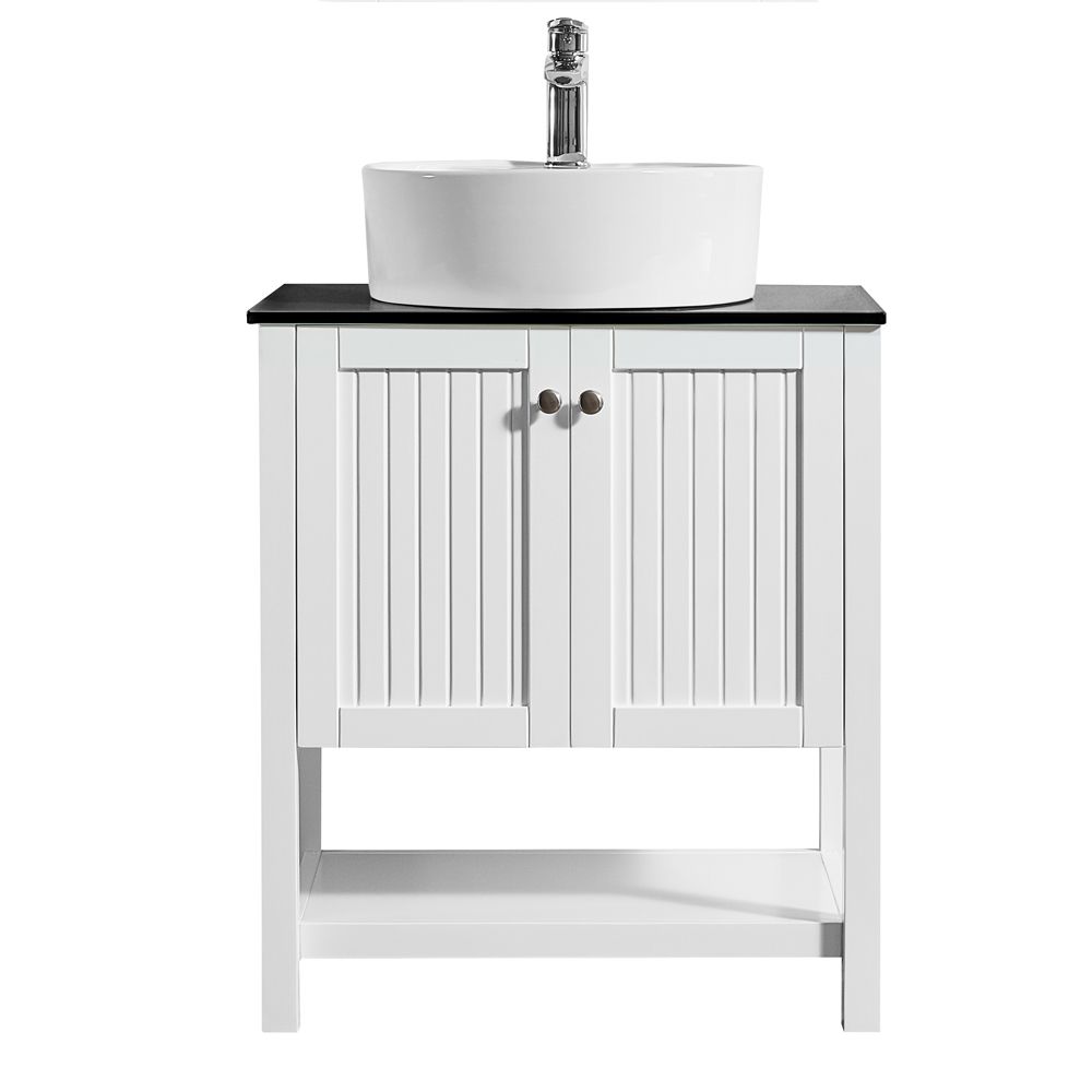 Vinnova Modena 28 inch Vanity in White with Glass Countertop with White ...