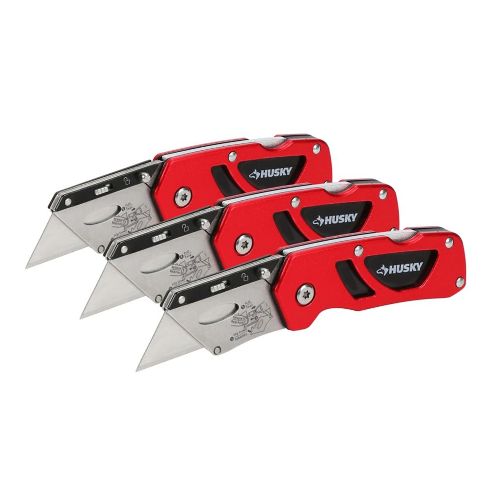 HUSKY Lock-Back / Compact Folding Utility Knife Set (3-Pack) | The Home ...