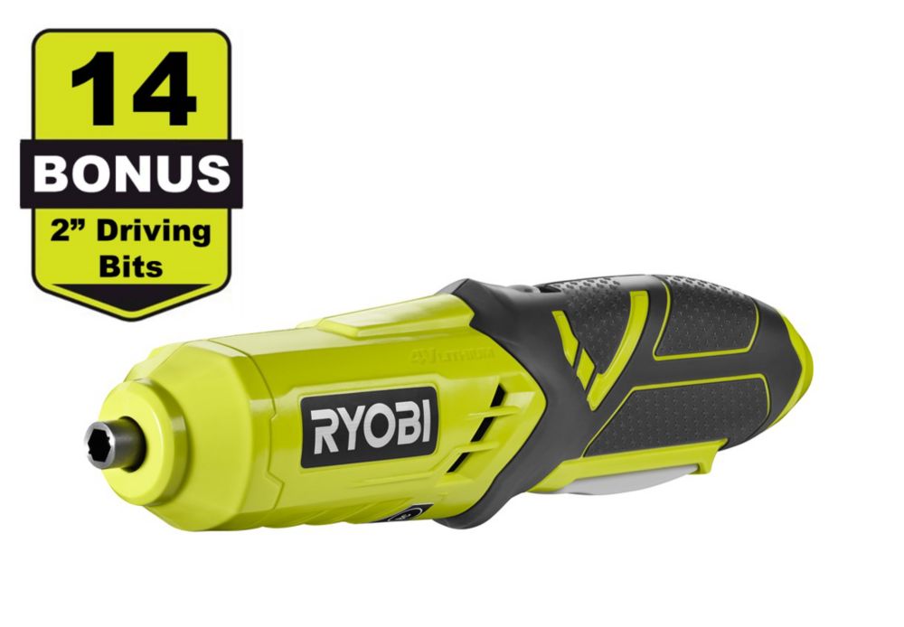 RYOBI 4V Cordless Power Screwdriver with (14) 2-Inch Bonus Driver Bits ...