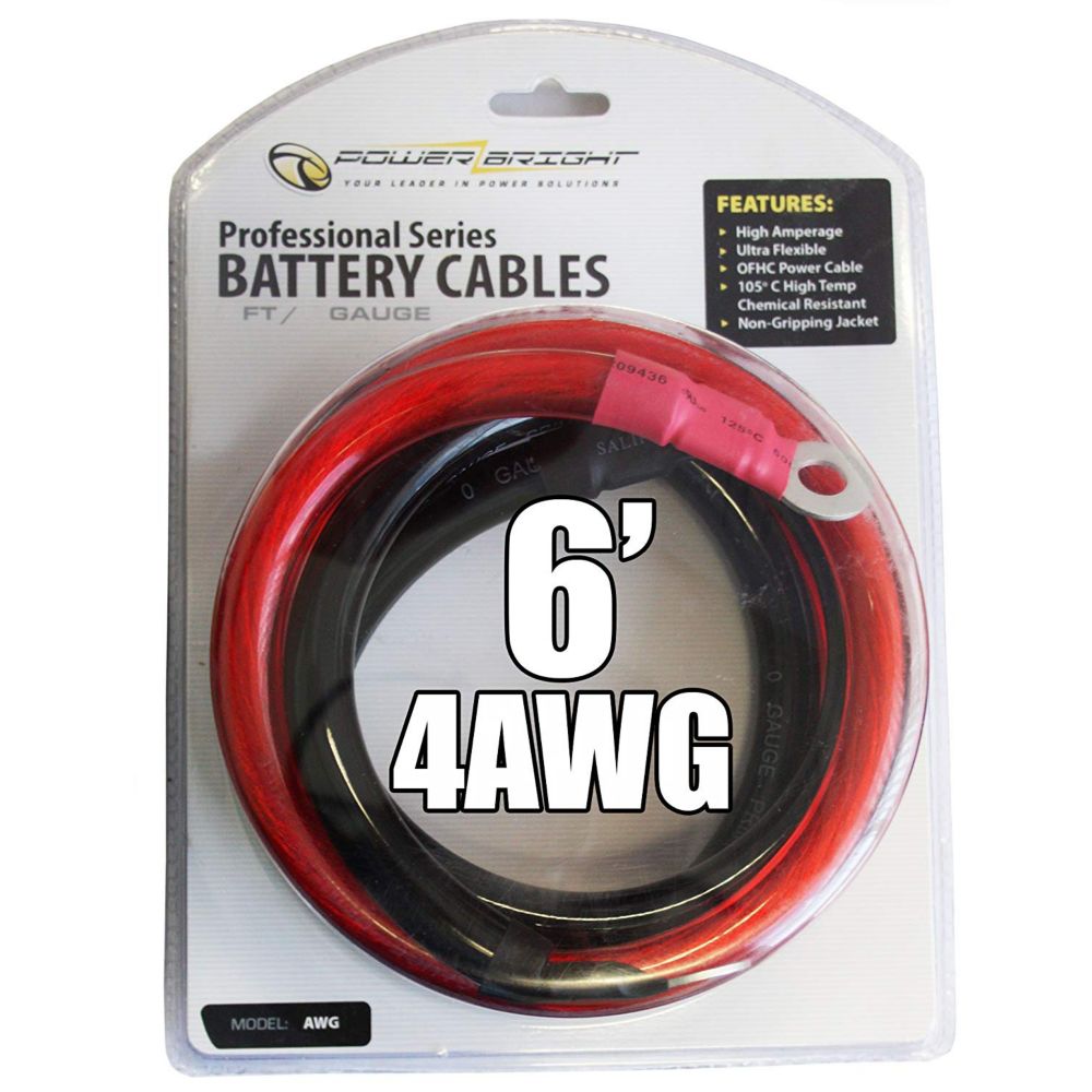 4 gauge 6 foot professional heavy duty DC power cables with ring connectors