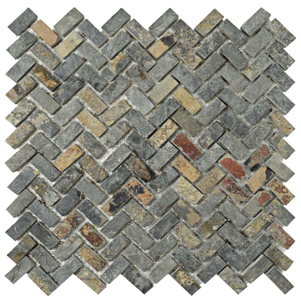 Merola Tile Crag Herringbone Sunset Slate 12-inch x 12-inch x 10 mm ...