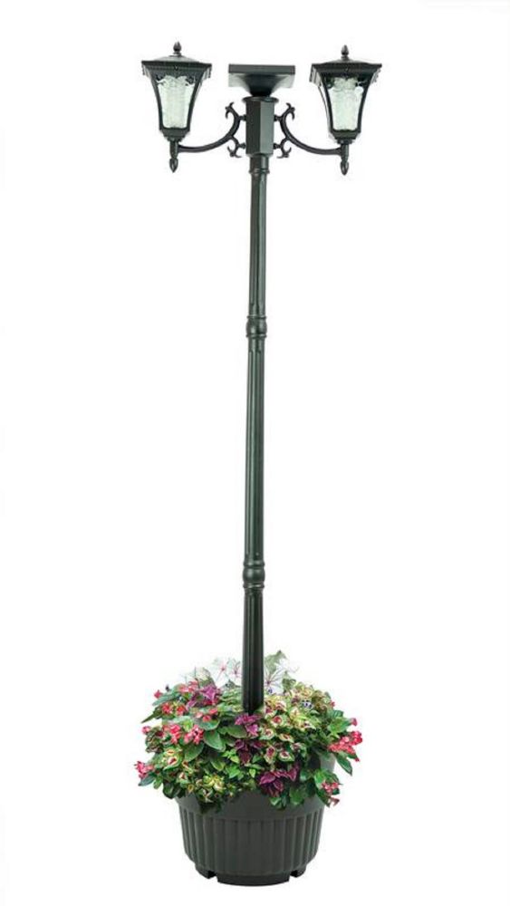 Sun-Ray Vittoria Two Head Solar Lamp Post and Planter, Black | The Home ...