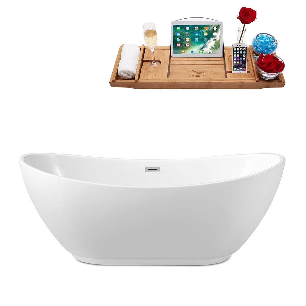 Streamline 66-inch N-581-66FSWH-FM Soaking Freestanding Tub and Tray ...