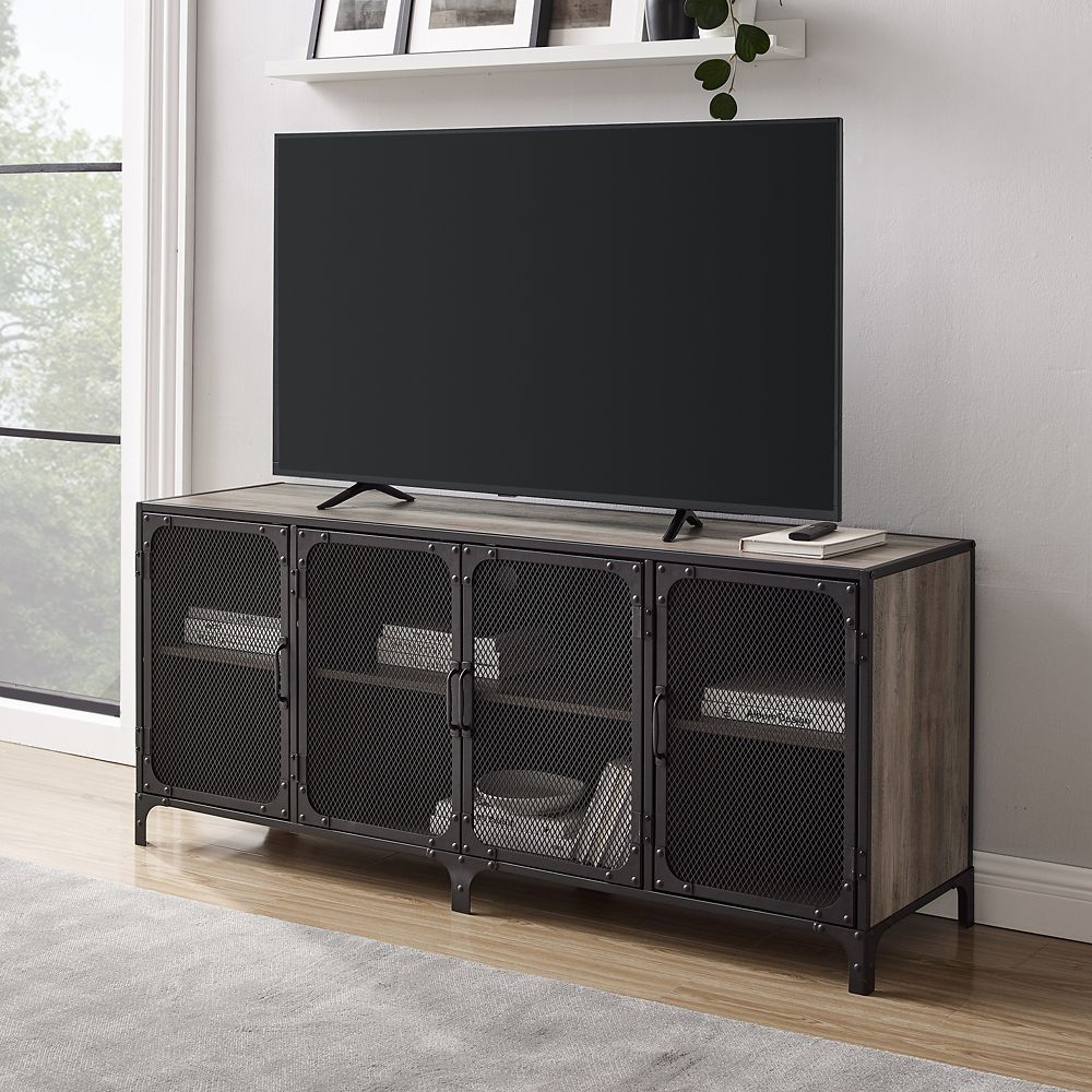 Welwick Designs Industrial Mesh TV Stand for TV's up to 66 inch- Grey ...