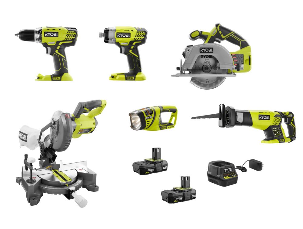 RYOBI 18V ONE+ Cordless 6-Tool Combo Kit with (2) 2.0 Ah Compact ...