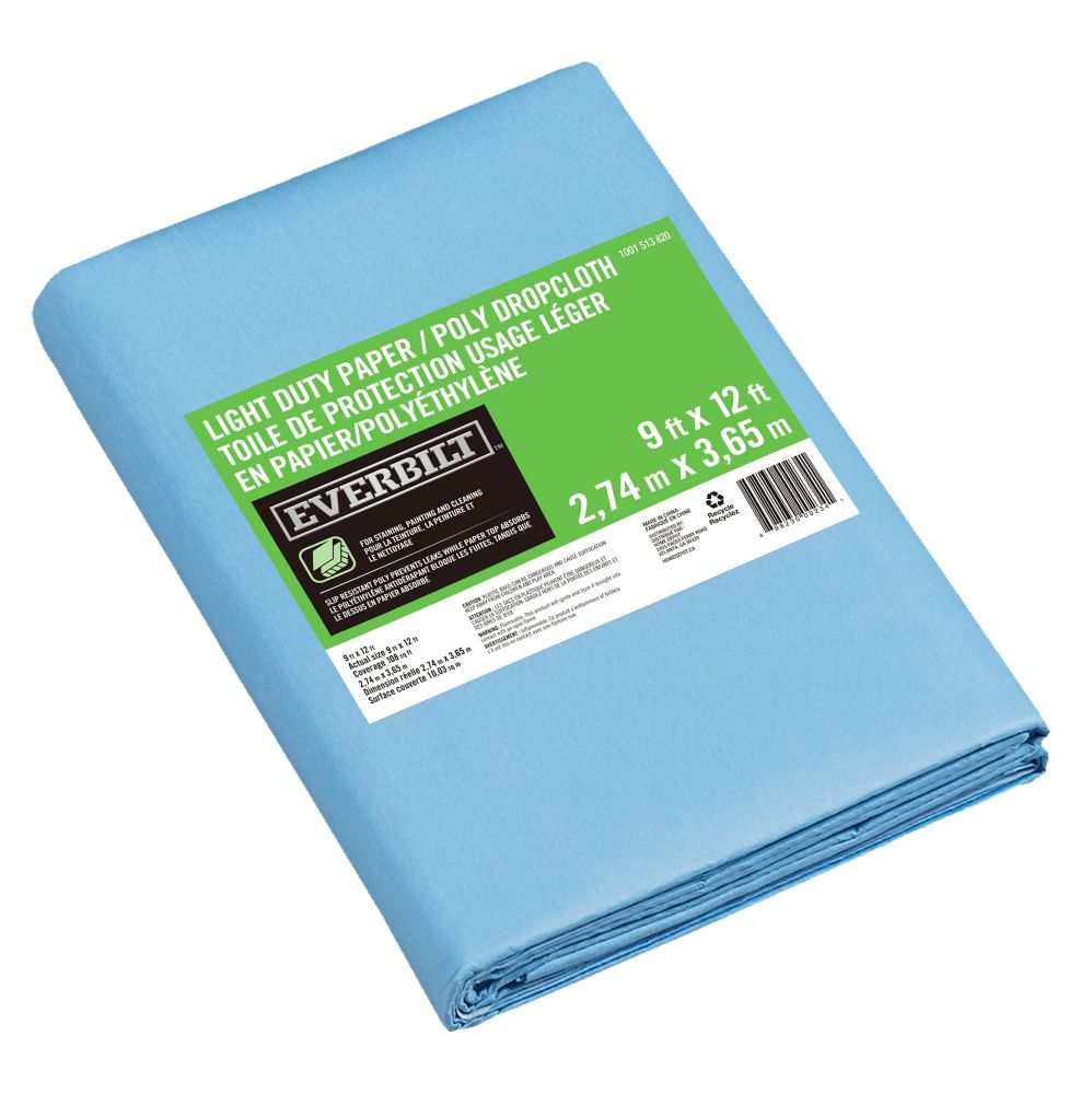 Everbilt 9 ft. x 12 ft. Slip Resistant Paper/Poly Drop Cloth | The Home ...