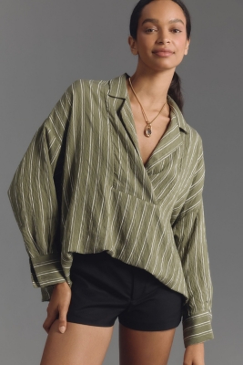 The Dylon Long-Sleeve Wide-Placket Striped Top | Nuuly