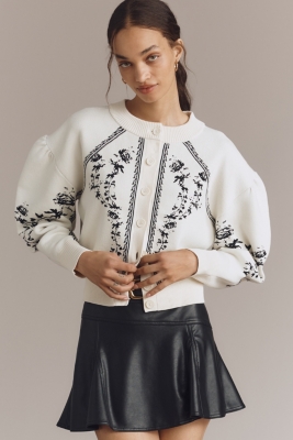 Sculpted Puff-Sleeve Cardigan Sweater | Nuuly