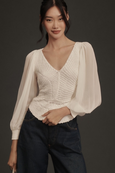 Sheer Long-Sleeve V-Neck Sweater | Nuuly