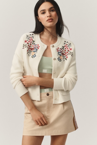 Button-Front Embroidered Knit Lady Jacket | Nuuly