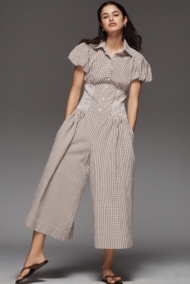 Puff-Sleeve Basque-Waist Wide-Leg Jumpsuit | Nuuly