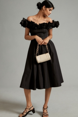 Ruffled-Neckline Pleated Dress | Nuuly