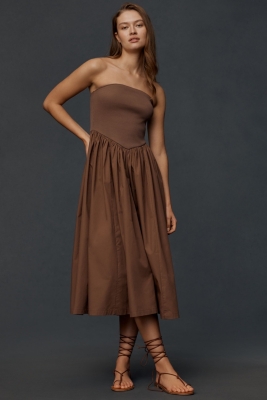 Strapless Basque-Waist A-Line Midi Dress | Nuuly