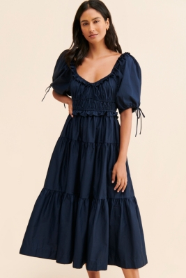 Ruffled + Ruched Midi Dress | Nuuly