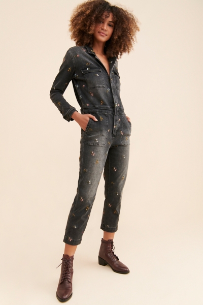 Embroidered Straight Leg Coveralls | Nuuly