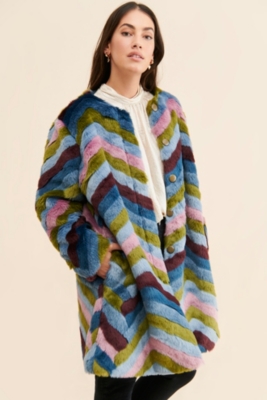 Chevron Faux Fur Coat | Nuuly