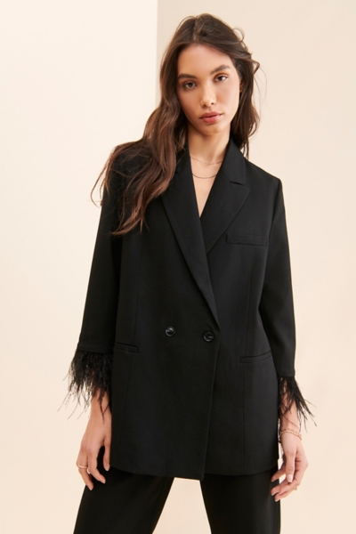 Faux Feather Trim Blazer | Nuuly