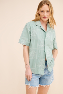 Men's Floral Windowpane Embroidered Shirt | Nuuly