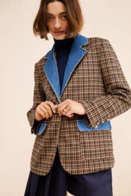 Contrast Denim Trim Blazer | Nuuly