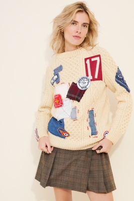 Patched Wool Blend Crewneck Sweater | Nuuly