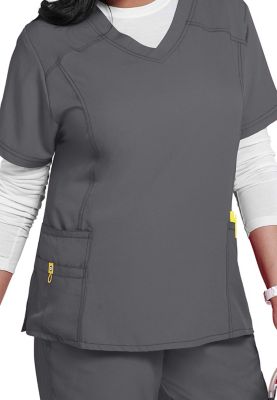 WonderWink Plus curved v-neck scrub top.