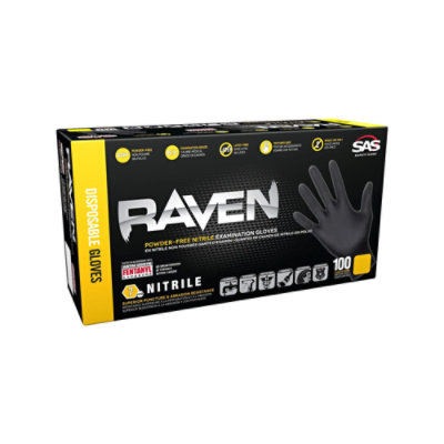 SAS Safety Raven Powder-Free Nitrile Exam Grade Disposable Gloves